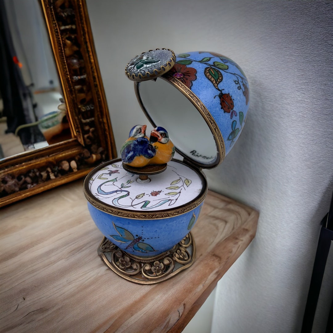 Blue Hand-painted Limoges Music Egg, Butterfly Paint. Handcraft in ...