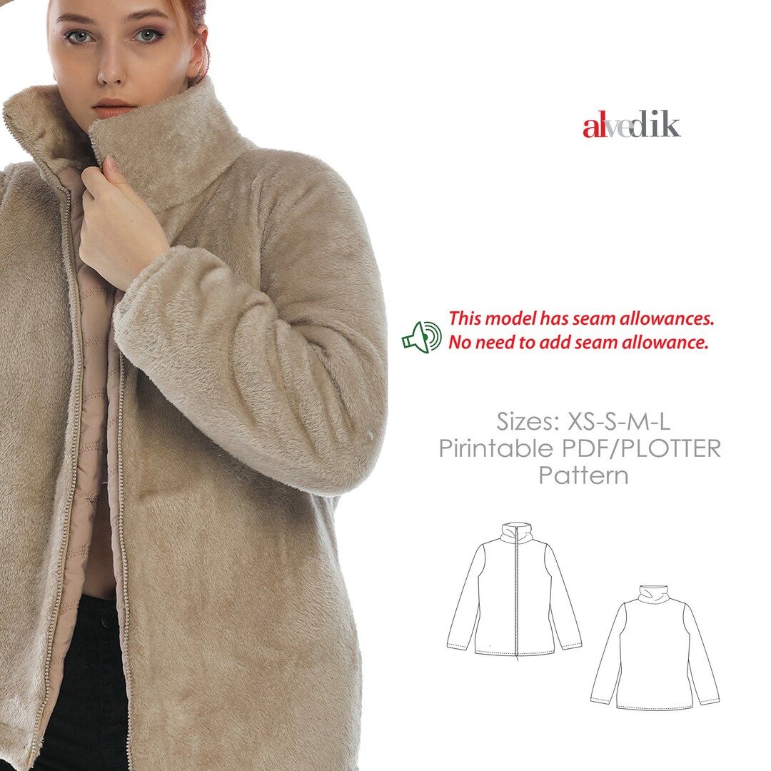 Faux Fur Coat With Zipper Sewing PDF Pattern/instant Download/digital ...