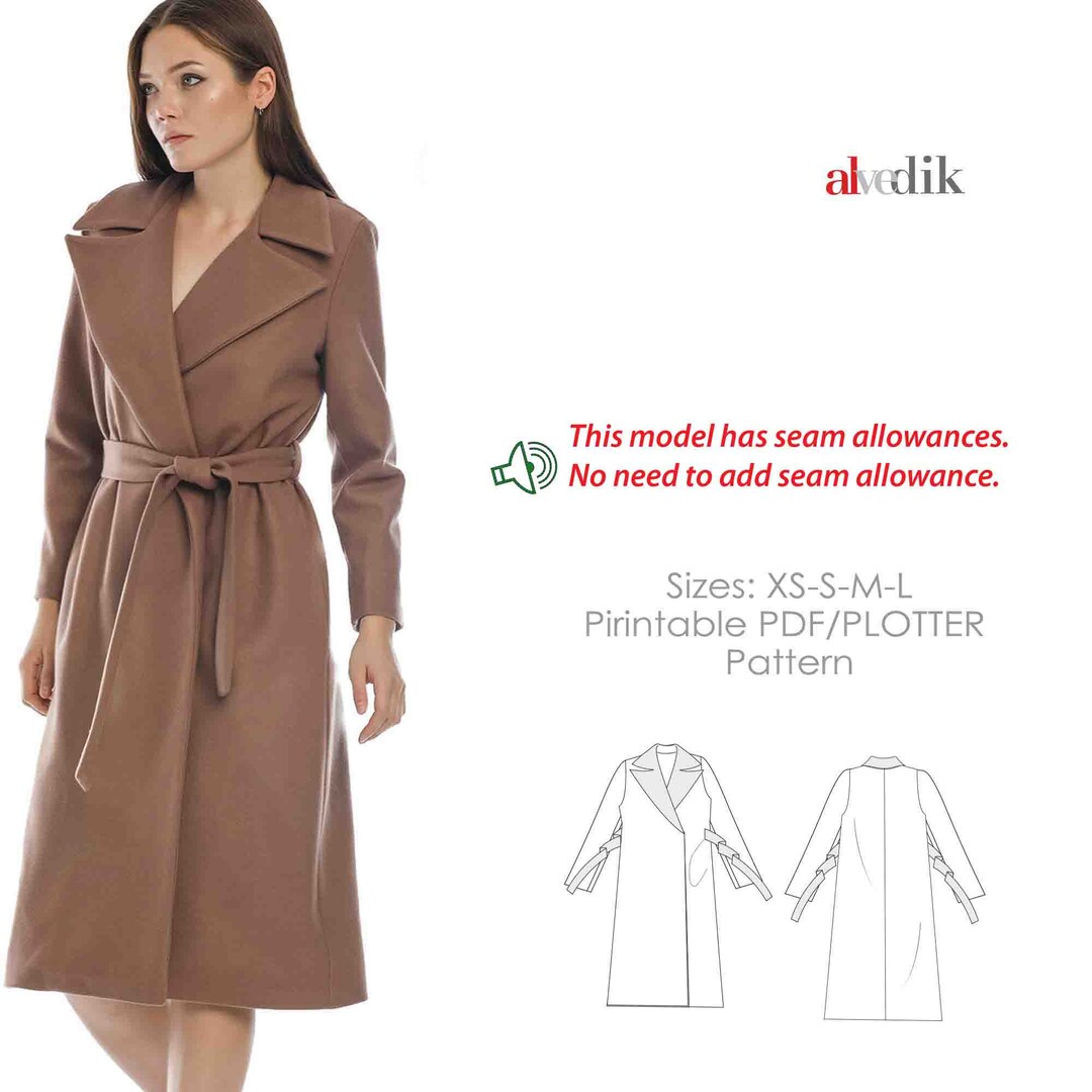 PDF Easy Coat Sewing Pattern, Belted Wool Coat, Double-breasted Wool ...