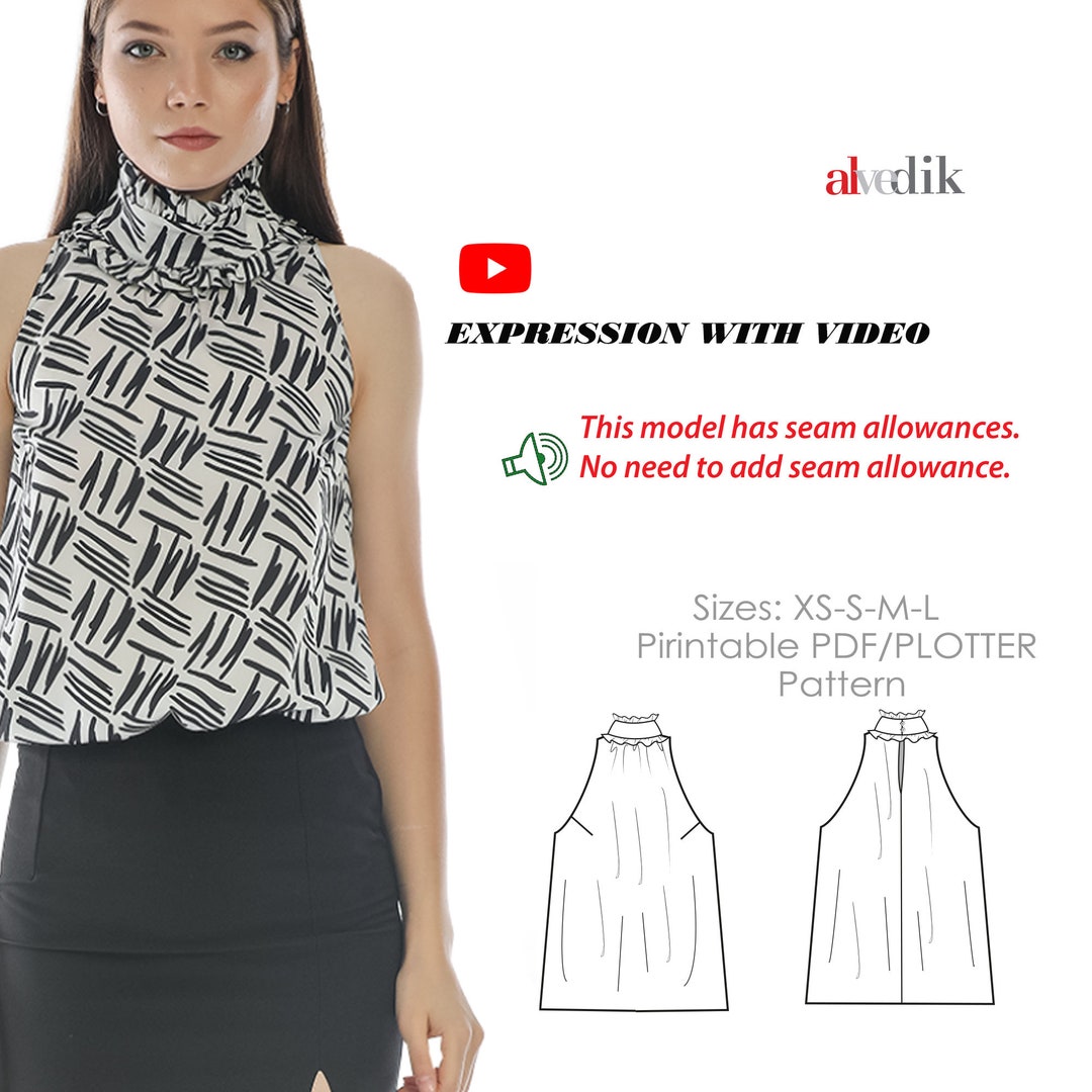 Elegant Blouse Pattern-pdf Sewing Pattern-sleeveless Top Pattern ...