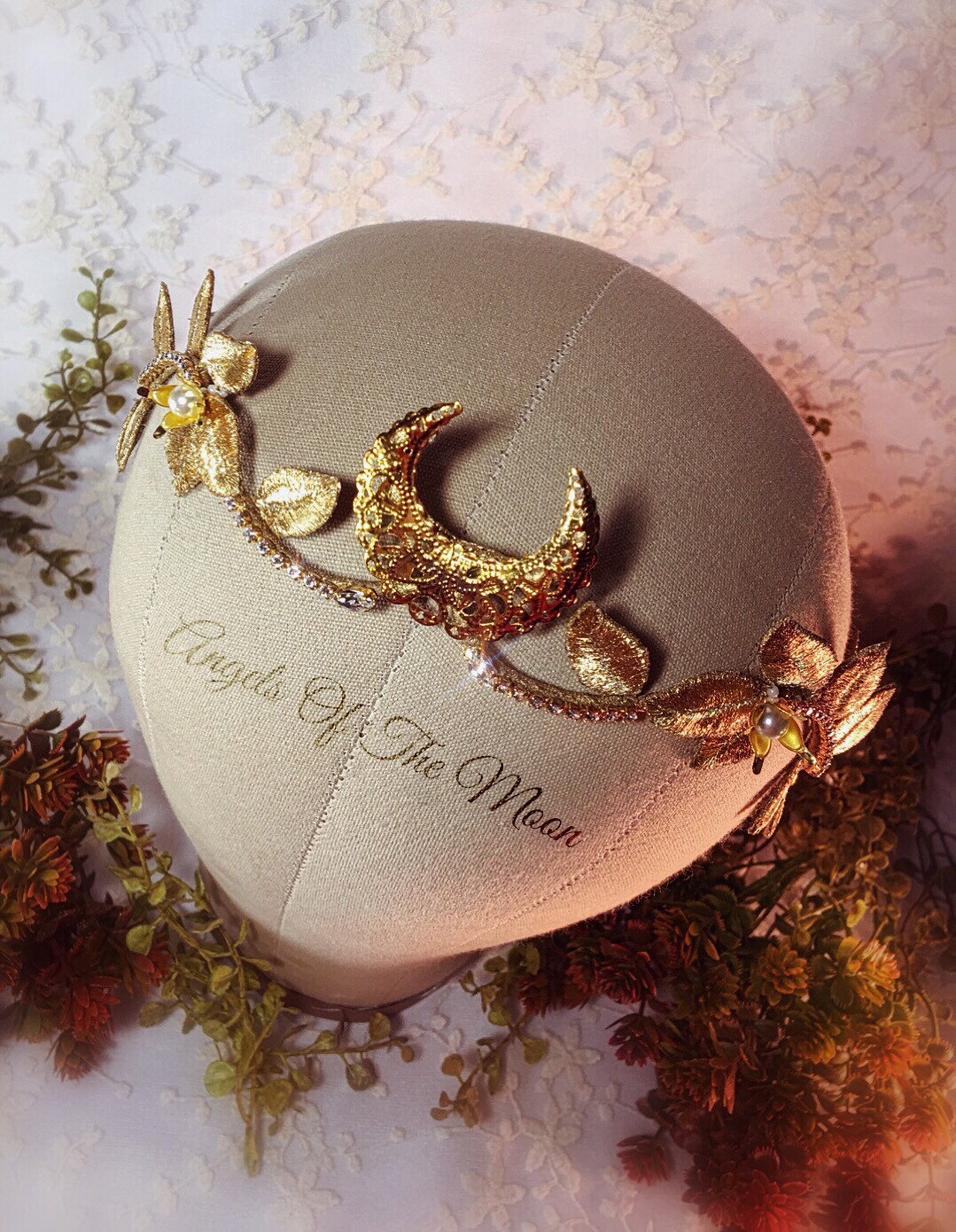 Moon crown gold leaf bridal crown bridal crystal crown | Etsy