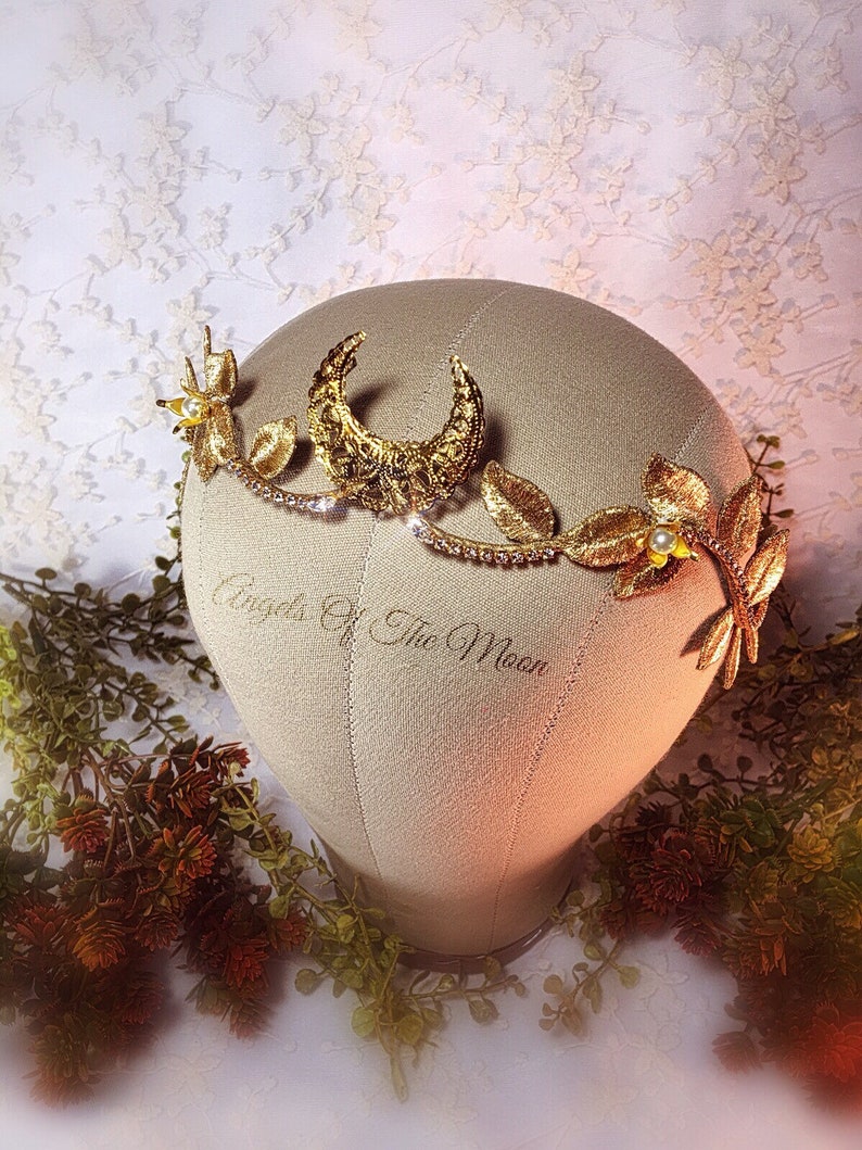 Moon crown gold leaf bridal crown bridal crystal crown | Etsy