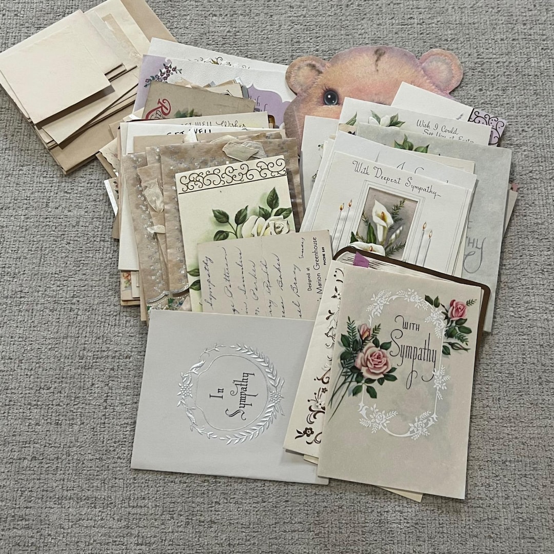 Vintage Sympathy & Get Well Cards Lot Floral Calligraphy Bear Heart - Etsy