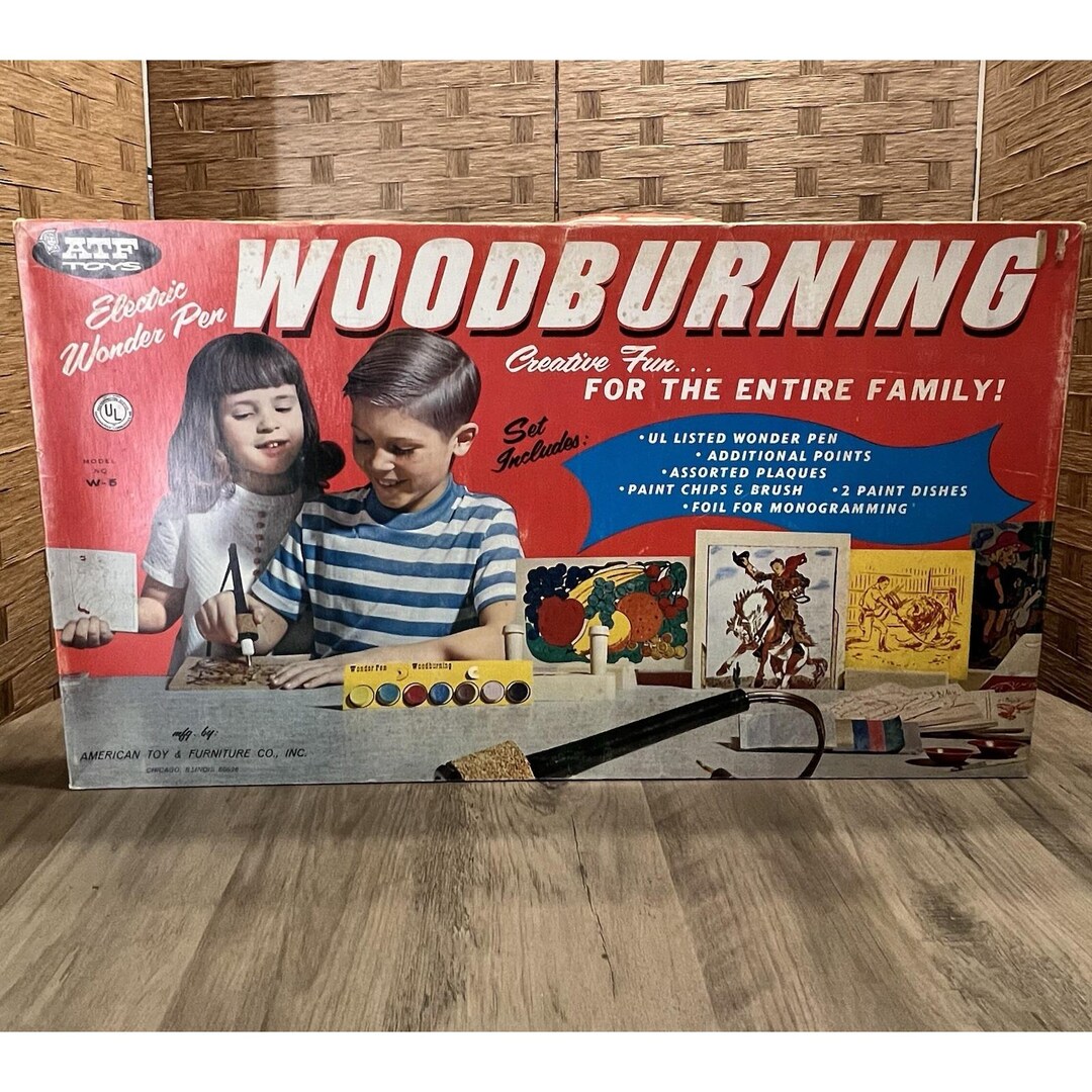 ATF Toys Electric Wonder Pen Wood Burning Set 1960s Wood Plaques Foil ...