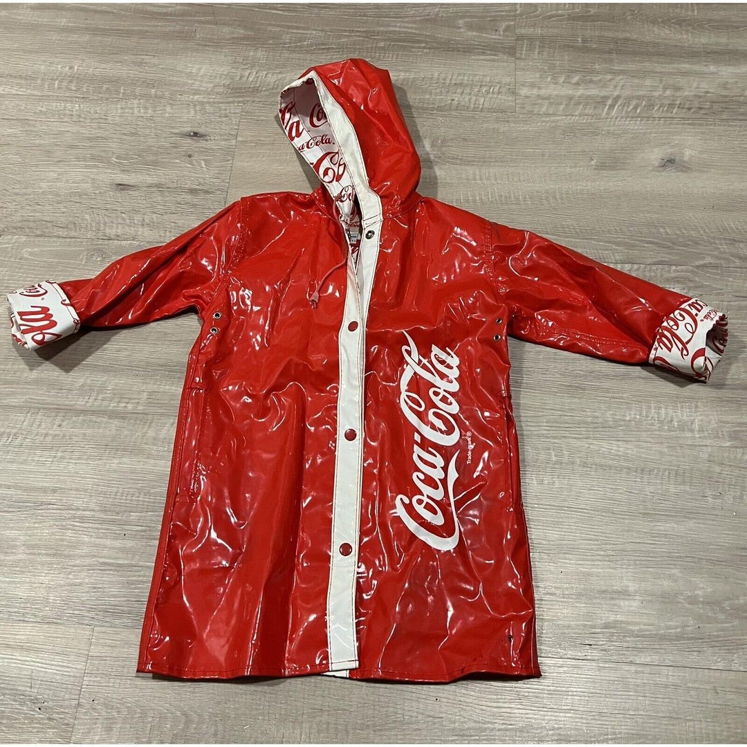 Vintage Kids Red Coca-cola Coke Raincoat PVC on Rayon Sz 6 Very Good ...