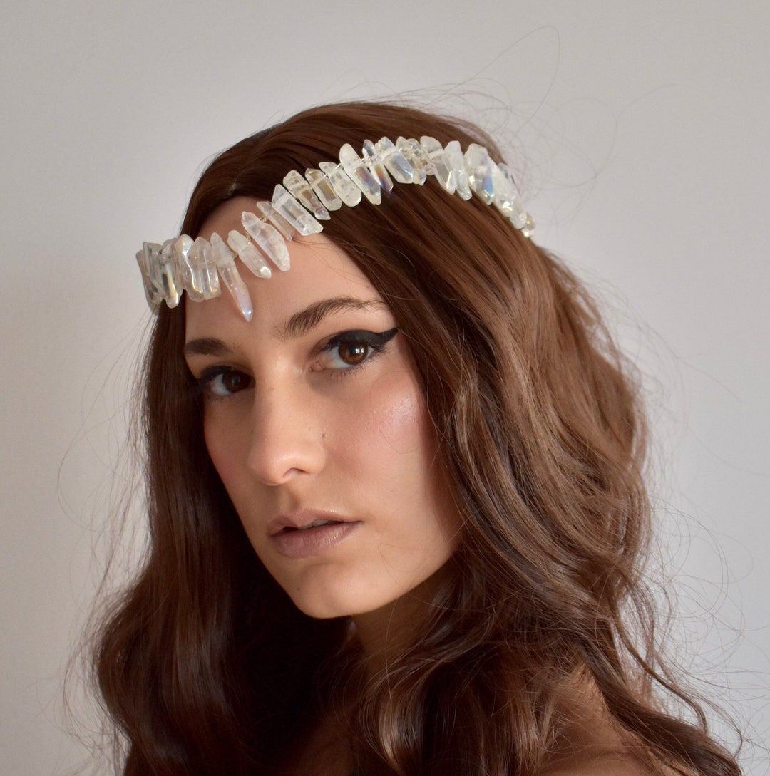 Faerie Angel Aura Polished White Crystal Quartz Circlet, Elven Circlet ...