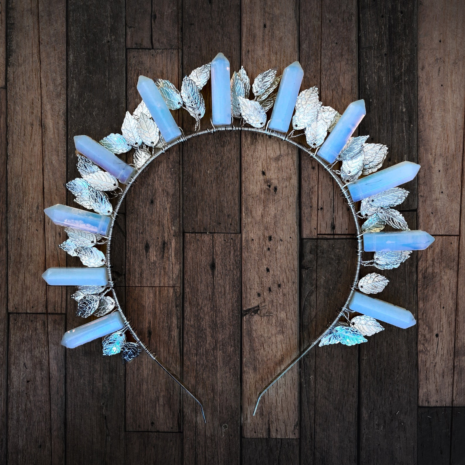 The Athena Halo Crown - [leaf Opalite, Rose Quartz, Onyx Crystal Crown ...