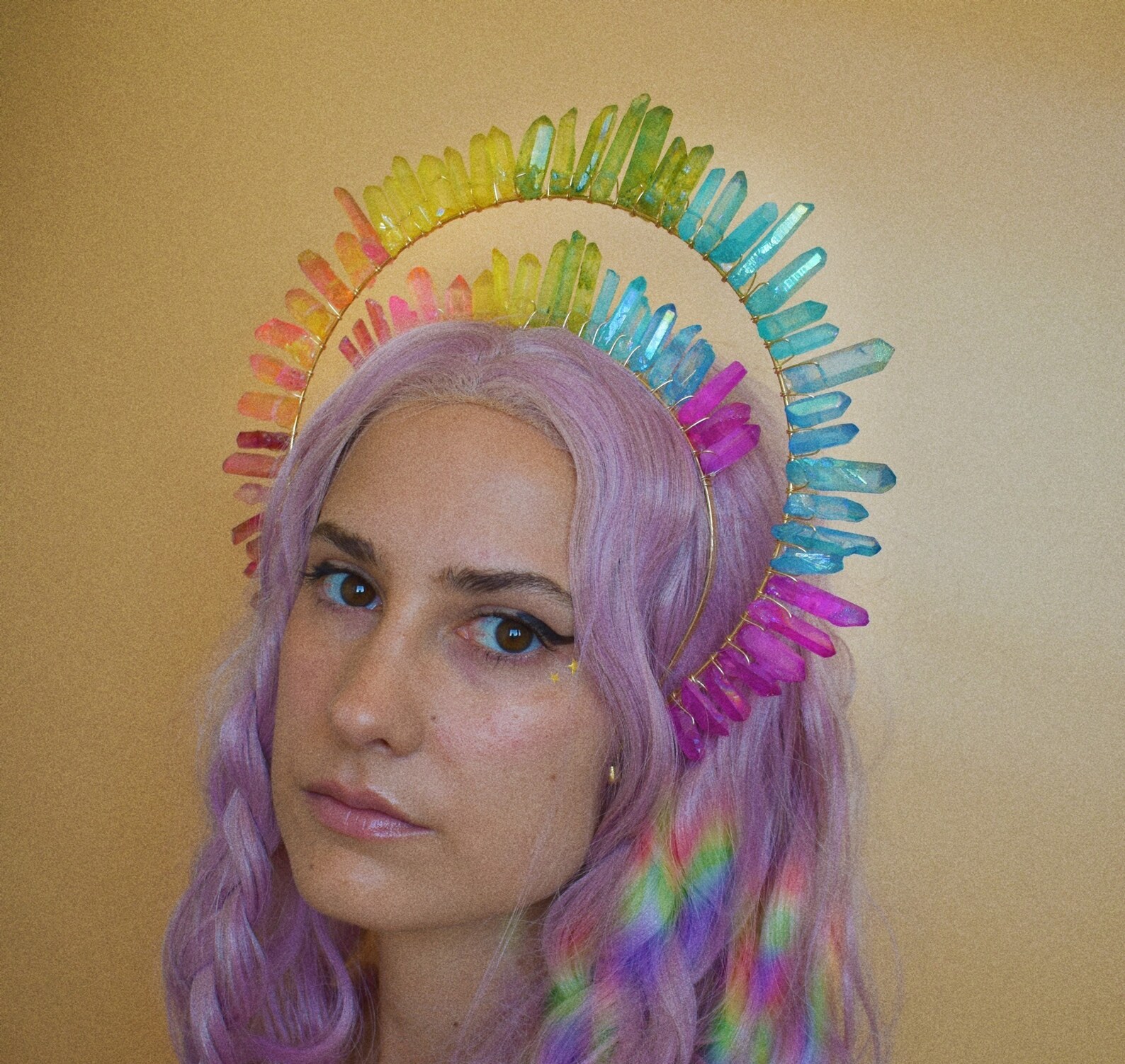 Rainbow Double Halo Crown 7 Chakra Crystal Quartz Eclectic - Etsy