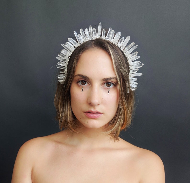Short Spiked Crystal Halo Crown Raw Clear Crystal Quartz - Etsy