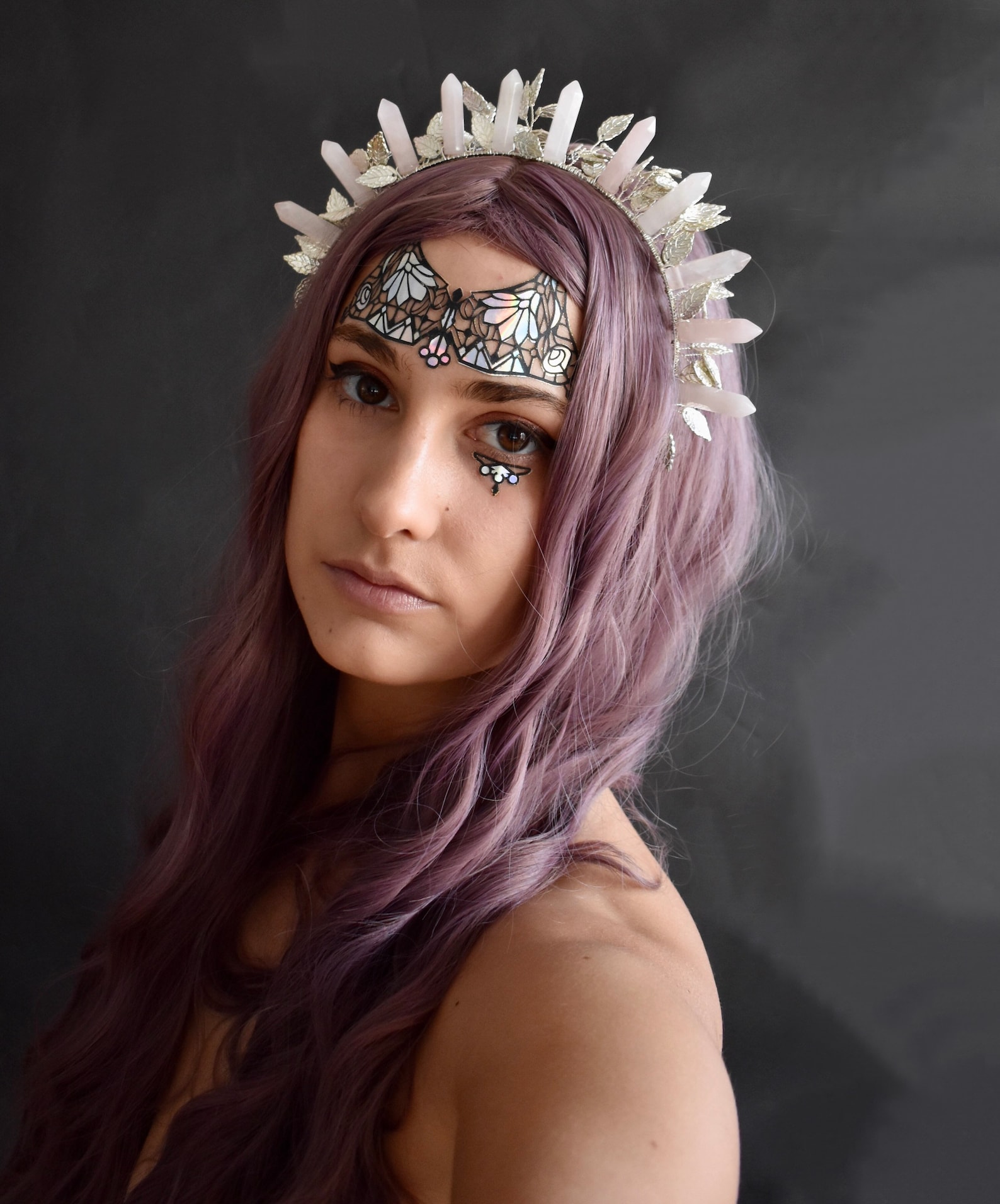 The Athena Halo Crown leaf Opalite Rose Quartz Onyx - Etsy