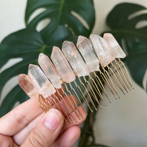 Rose Crystal Quartz Comb, Pink Mystic Quartz Comb, Crystal Quartz Bun ...