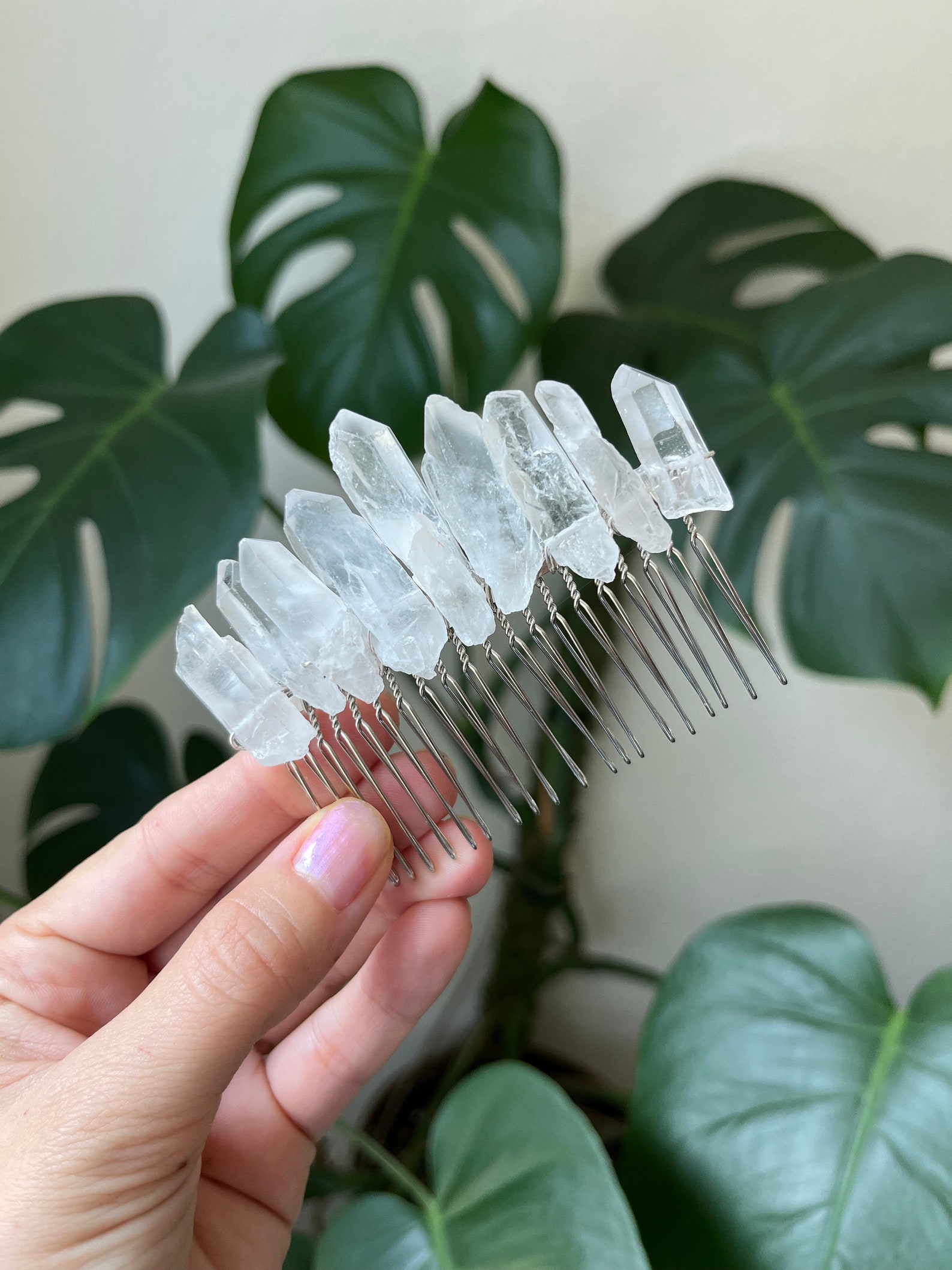 Clear Quartz Bun Holders, White Crystal Decorative Comb, Gemstone ...