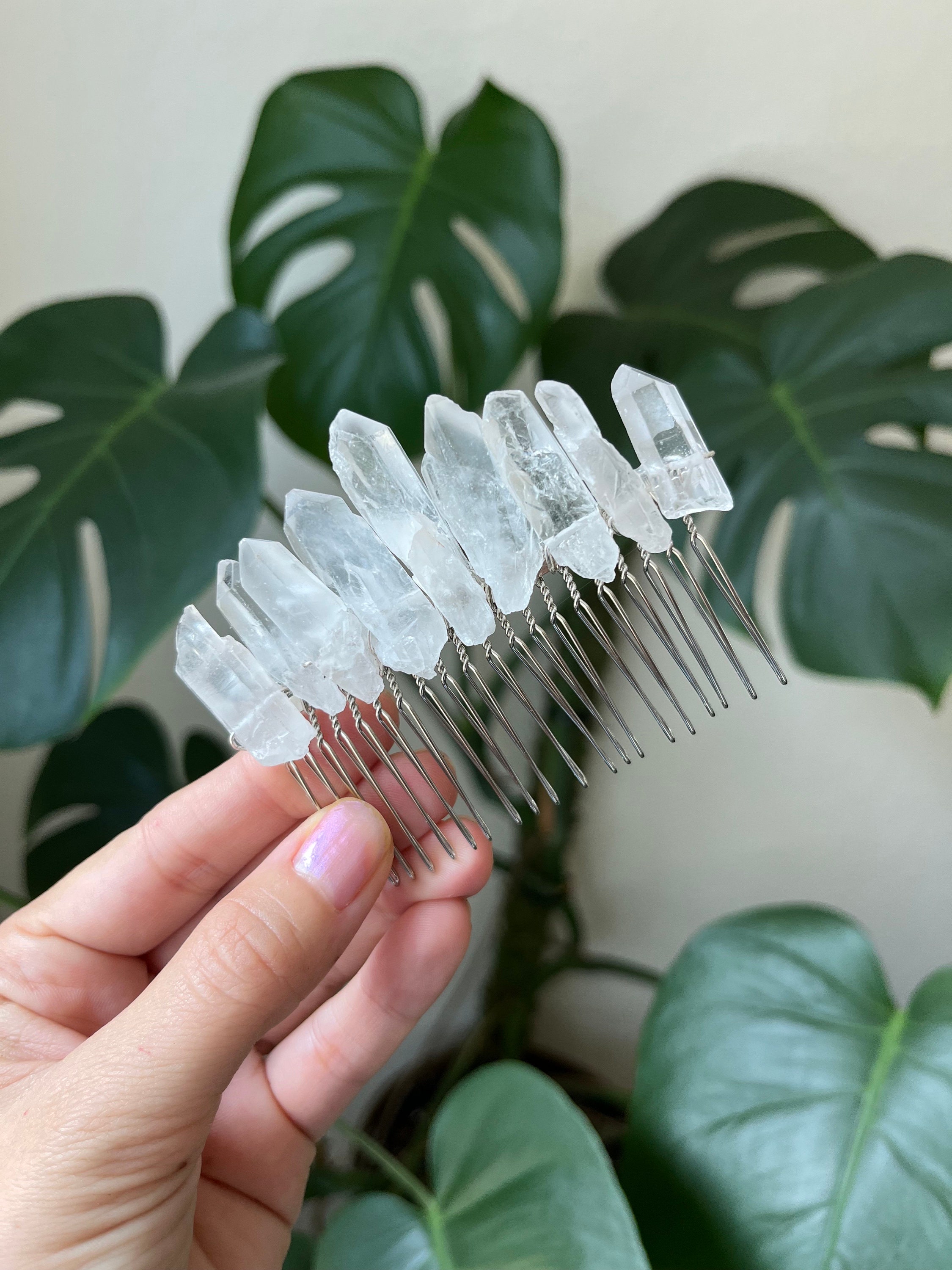 Clear Quartz Bun Holders, White Crystal Decorative Comb, Gemstone ...