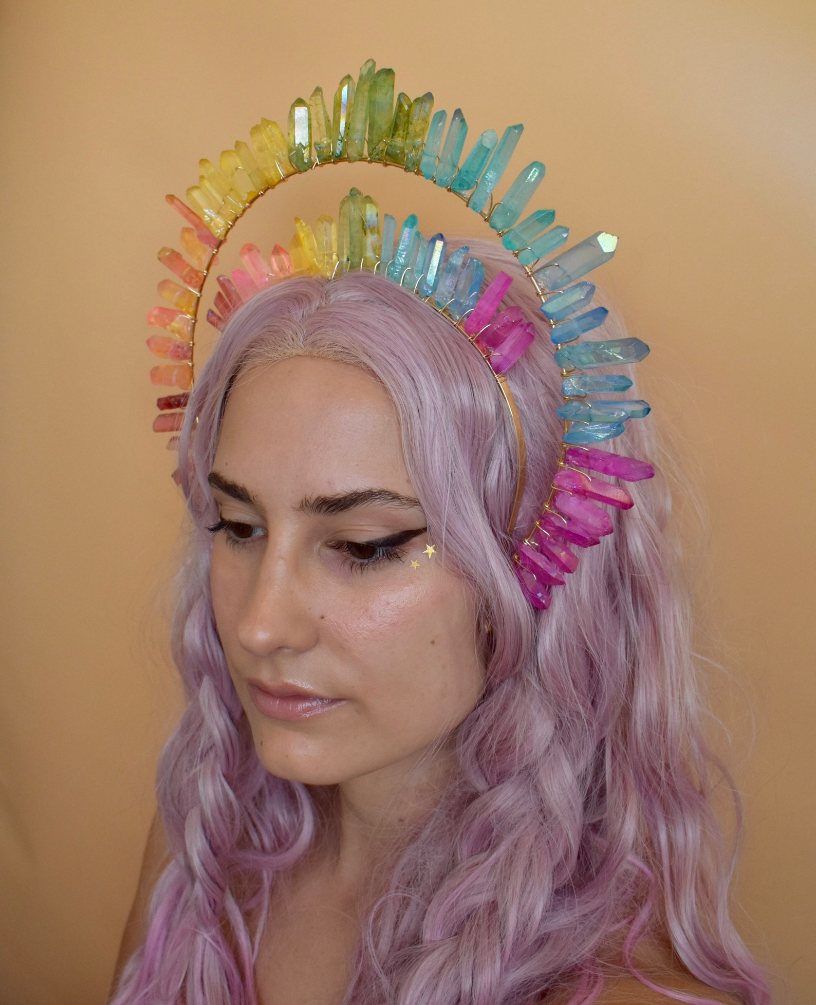 Rainbow Double Halo Crown 7 Chakra Crystal Quartz Eclectic - Etsy