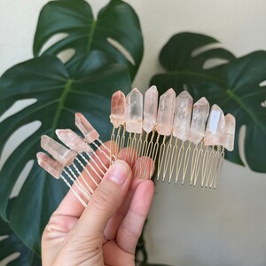 Rose Crystal Quartz Comb, Pink Mystic Quartz Comb, Crystal Quartz Bun ...
