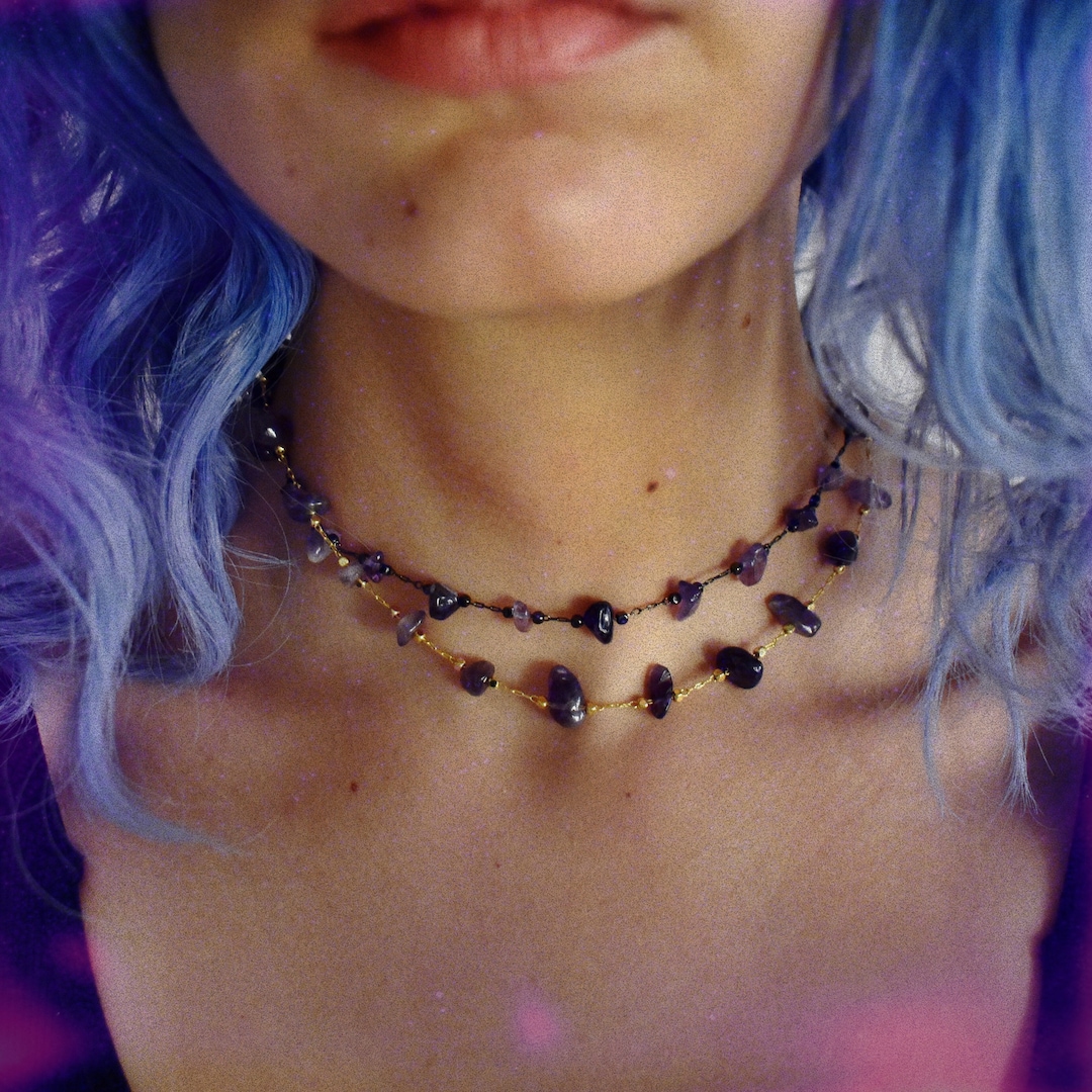 Amethyst Gold and Black Choker, February Birth Stone, Layering Choker ...