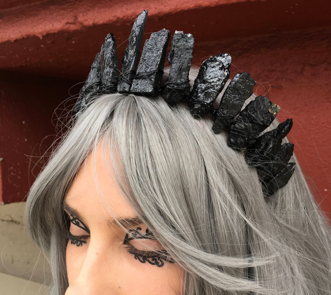 The Black Cauldron raw Black Tourmaline Crystal Crown Goth - Etsy