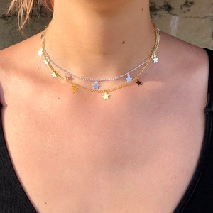 Layering Gold, Silver & Black Star Choker, Minimal Necklace, Dainty ...