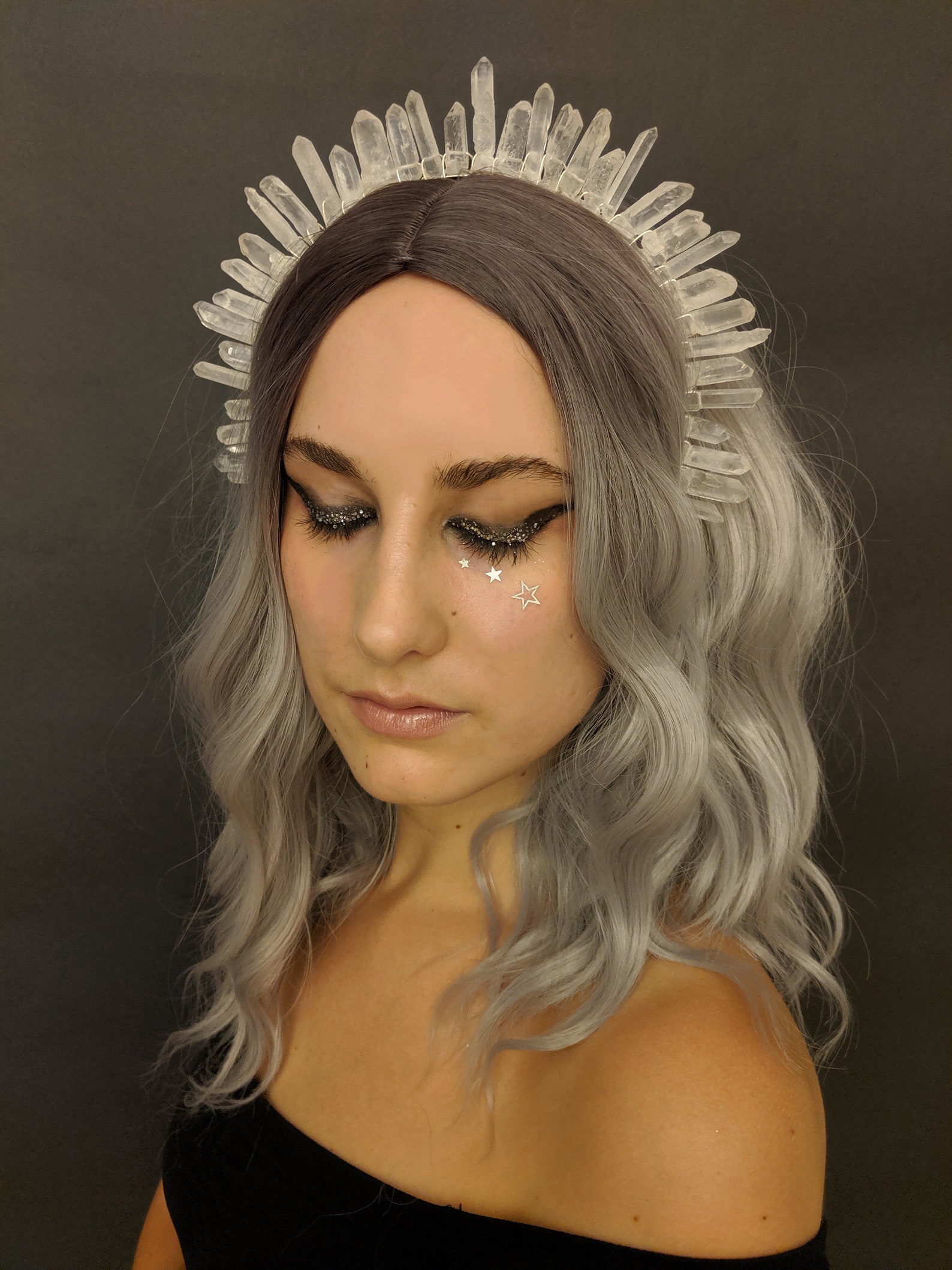 Short Spiked Crystal Halo Crown Raw Clear Crystal Quartz - Etsy