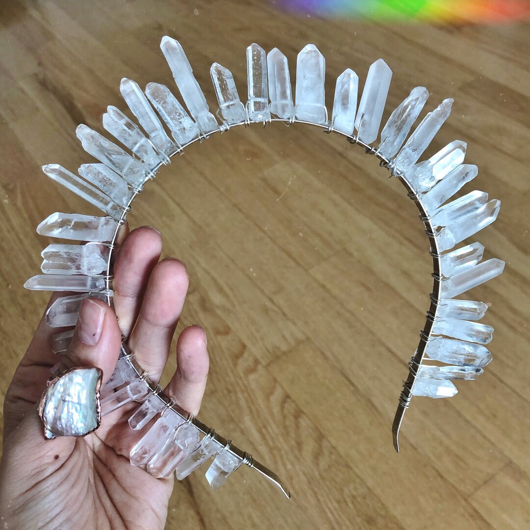 Short Spiked Crystal Halo Crown, Raw Clear Crystal Quartz, Moon Child ...