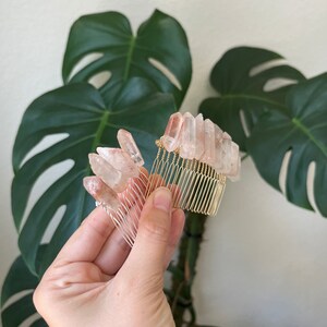 Rose Crystal Quartz Comb, Pink Mystic Quartz Comb, Crystal Quartz Bun ...
