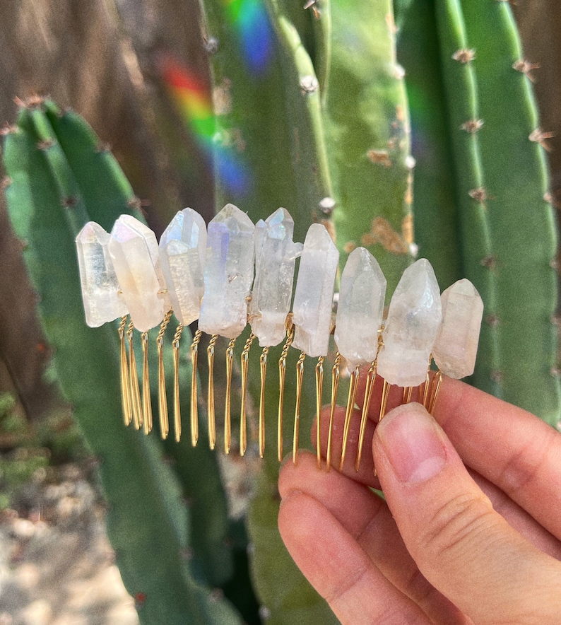 White Angel Aura Crystal Quartz Comb, White Mystic Quartz Comb, Crystal ...