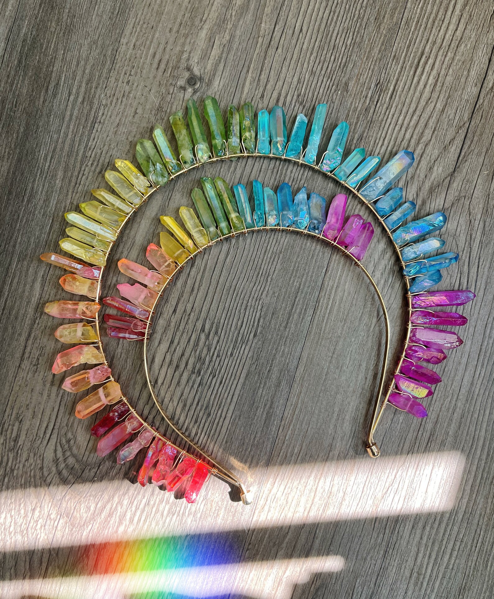 Rainbow Double Halo Crown 7 Chakra Crystal Quartz Eclectic - Etsy