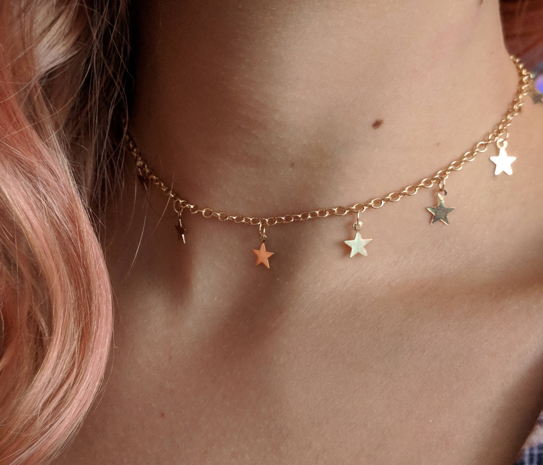 Layering Gold, Silver & Black Star Choker, Minimal Necklace, Dainty ...