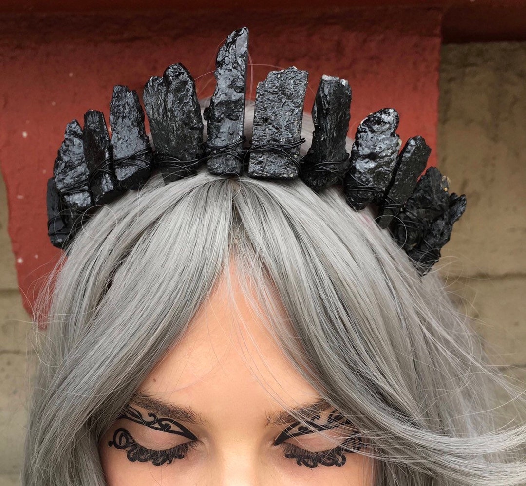 The Black Cauldron raw Black Tourmaline Crystal Crown, Goth Crown ...
