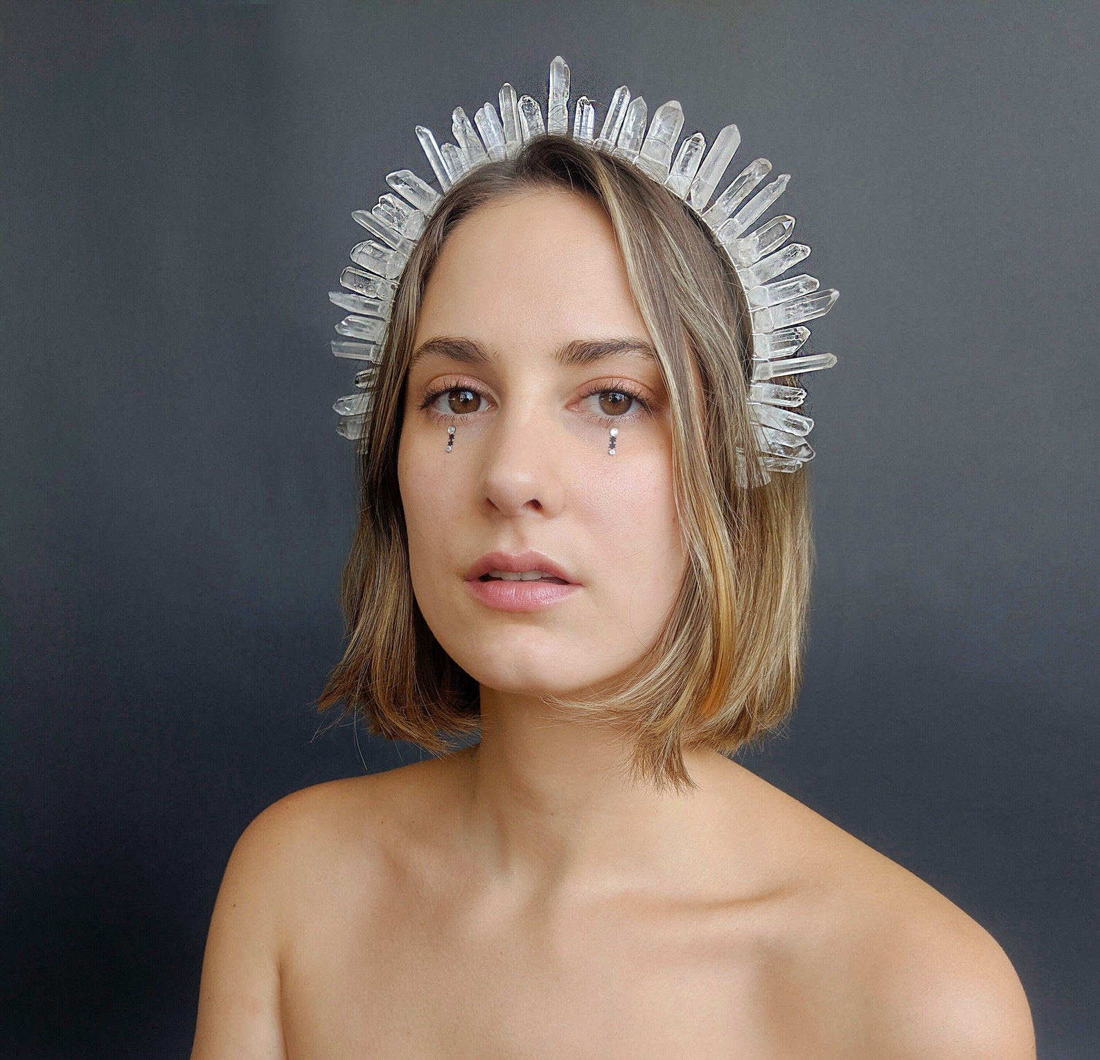 Short Spiked Crystal Halo Crown Raw Clear Crystal Quartz - Etsy