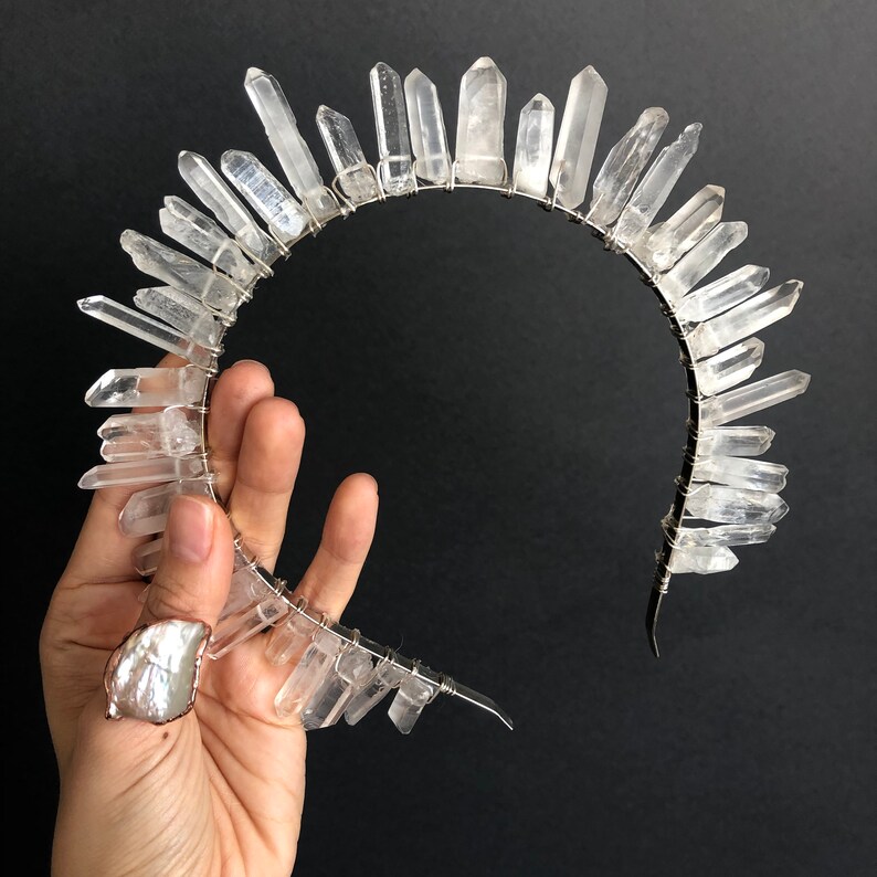 Short Spiked Crystal Halo Crown Raw Clear Crystal Quartz - Etsy
