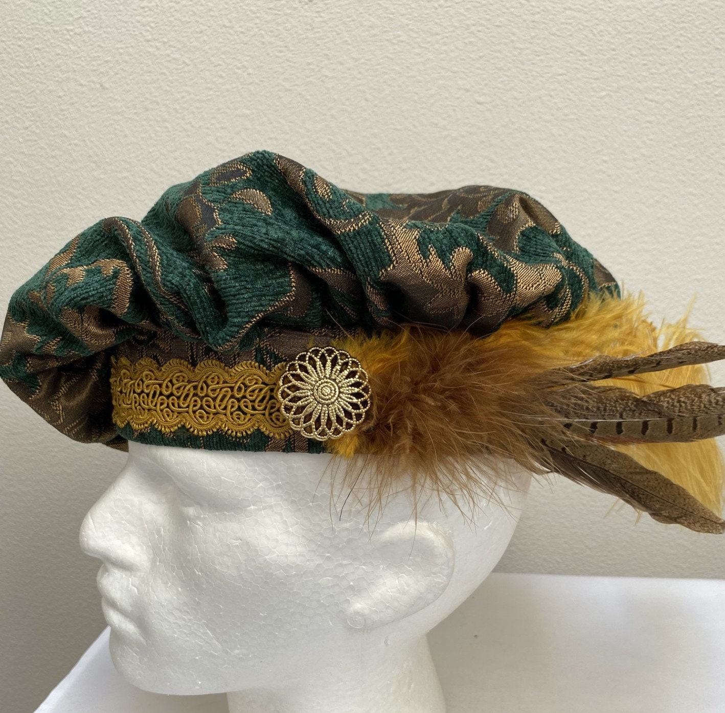 New Adult Renaissance Medieval Tudor Elizabethan Green Brocade Floppy ...