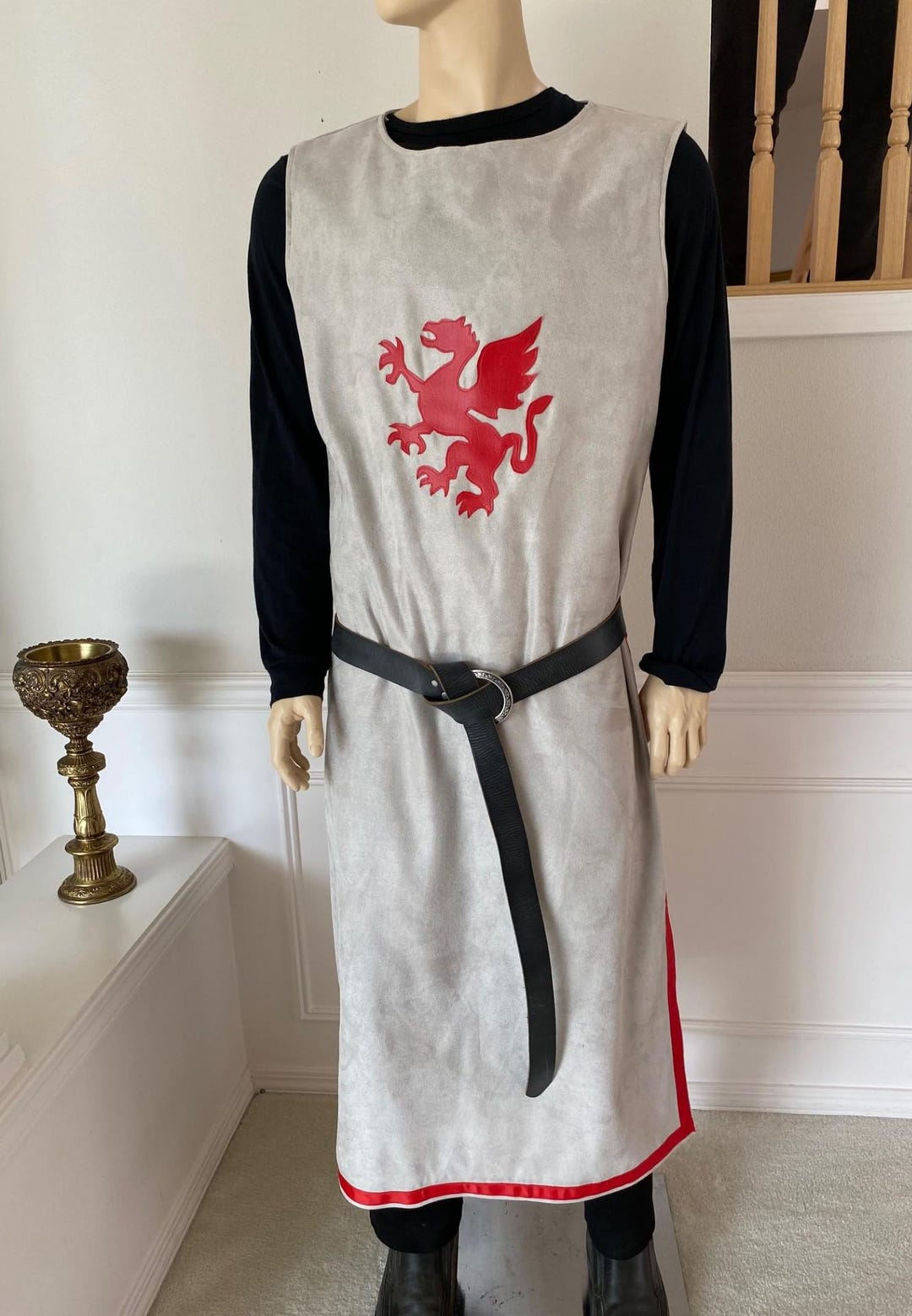New Adult Medieval Renaissance Tudor Knight Lion Heart Grey Suede Tunic ...