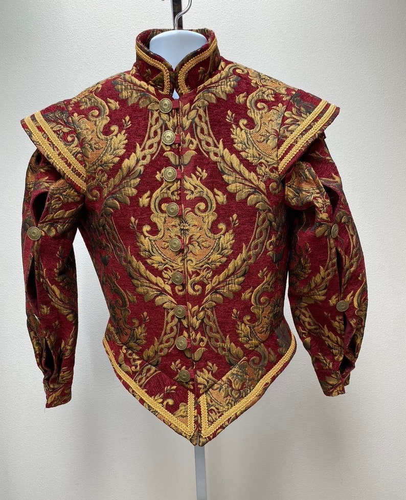 Authentic Men's Renaissance Elizabethan Medieval Red and Gold Doublet ...