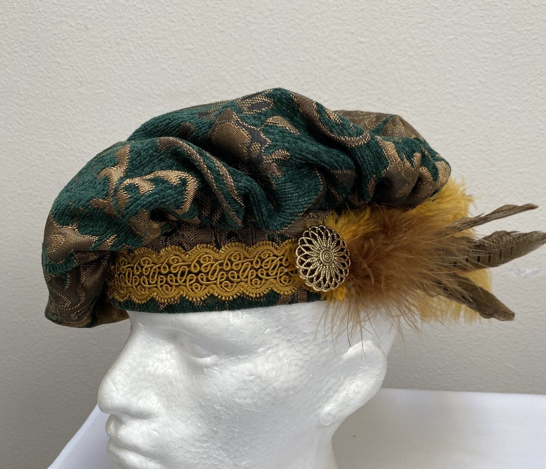 New Adult Renaissance Medieval Tudor Elizabethan Green Brocade Floppy ...