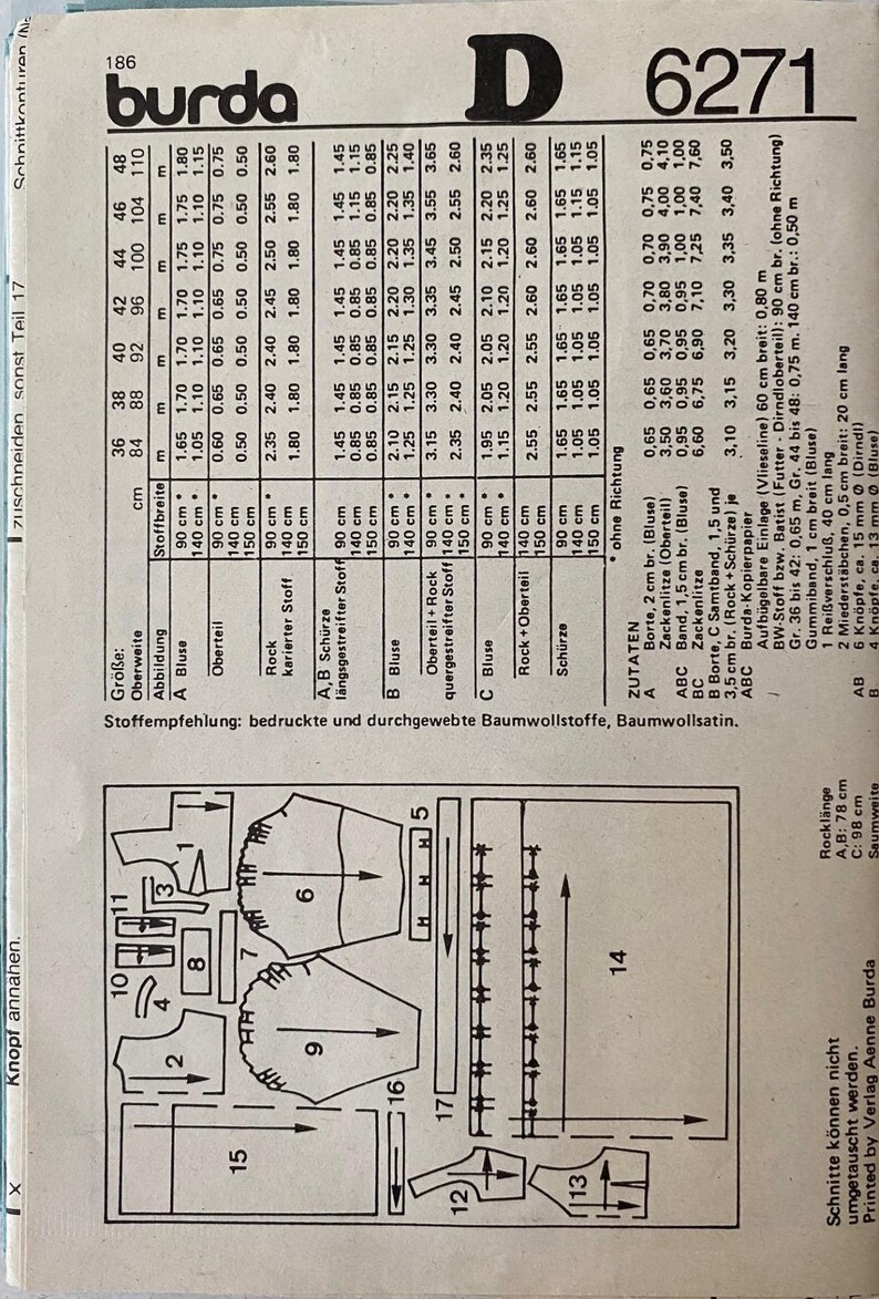 New Uncut Burda 6271 Sewing Pattern German Dirndl Gown Dress Costume ...
