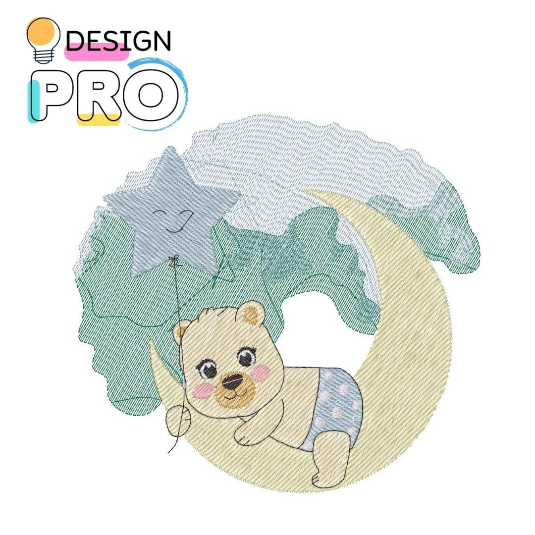 Osito en la luna - Diseño de bordado para maquina - Etsy España