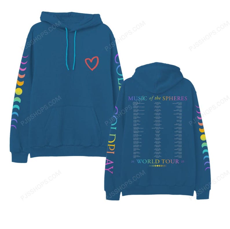 Coldplay Music of the Spheres World Tour 2025 Heart Graphic Hoodie ...