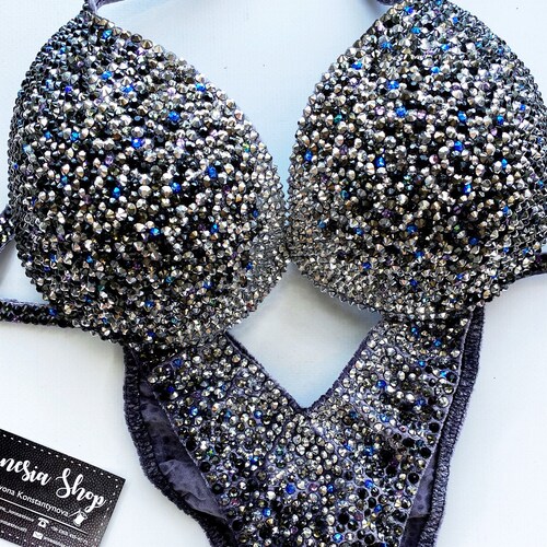 Blue Competition Bikini Set Rhinestone Fitness NPC IFBB - Etsy