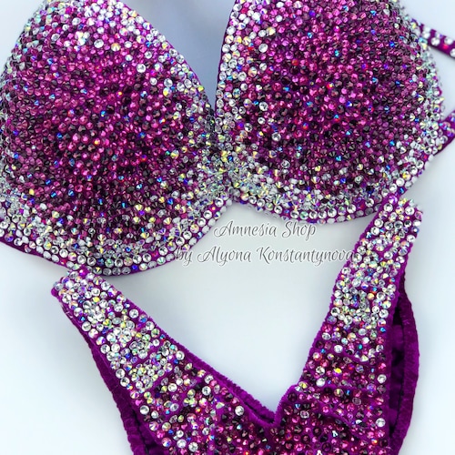 Pink Competition Bikini Set Rhinestone Fitness NPC IFBB - Etsy