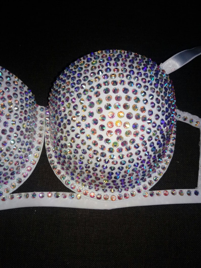 Sexy Bra Bra Rhinestones White Bra Rave Bra Disco Bra - Etsy