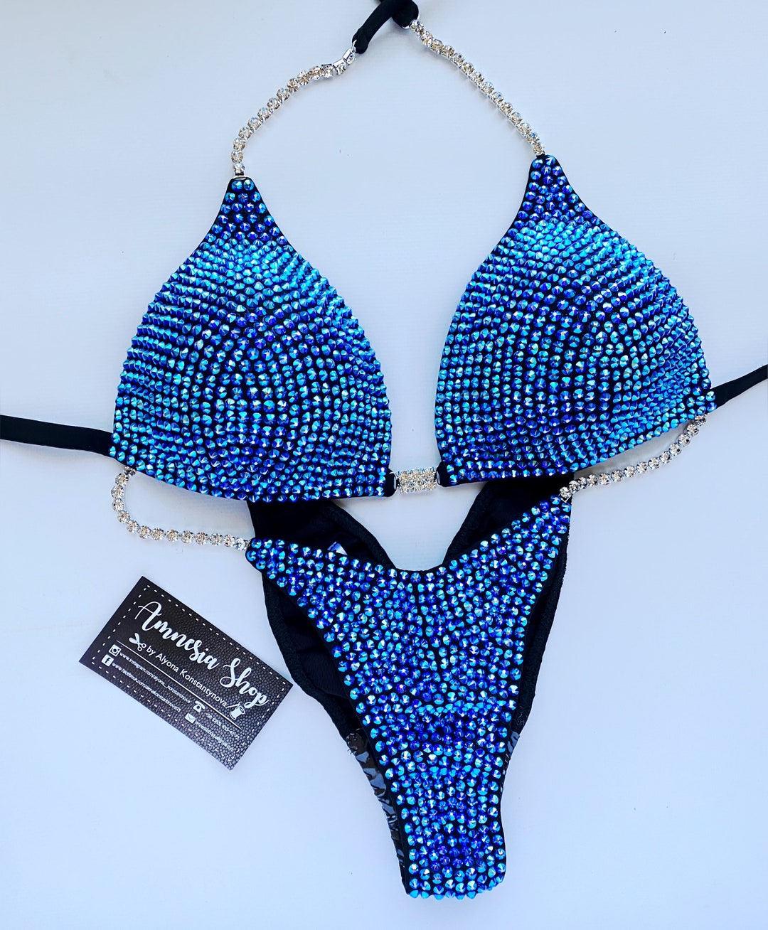 Blue Competition Bikini Set - Rhinestone Fitness - NPC - IFBB - WBFF ...