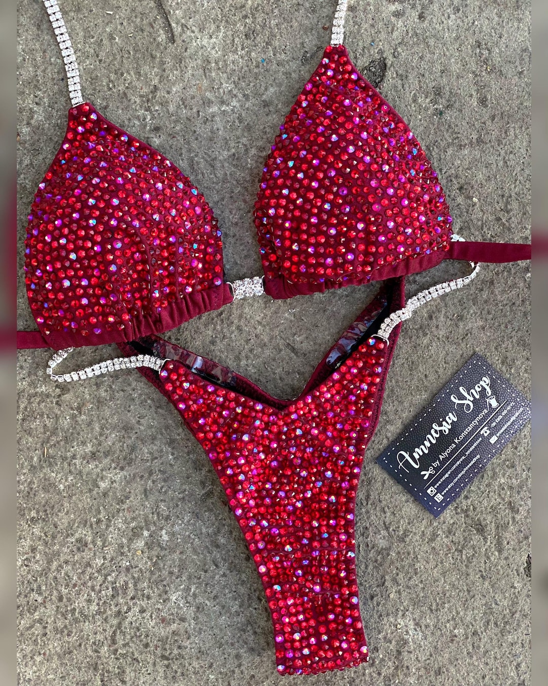 Burgundy Competition Bikini Set - Rhinestone Fitness - NPC - IFBB ...