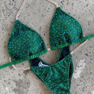 Green Competition Bikini Set Rhinestone Fitness NPC IFBB WBFF Figure ...