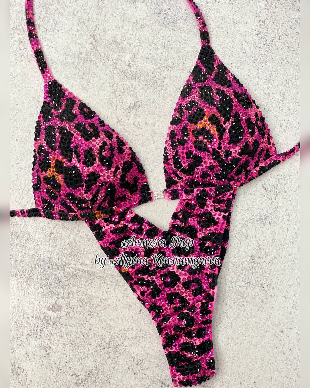 Leopard Pink Competition Bikini - Rhinestone Fitness - Bikini Suit ...