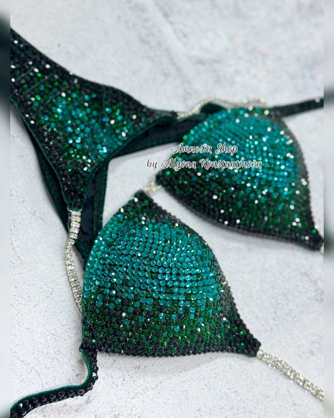 Green Competition Bikini Set Rhinestone Fitness NPC IFBB WBFF Figure ...