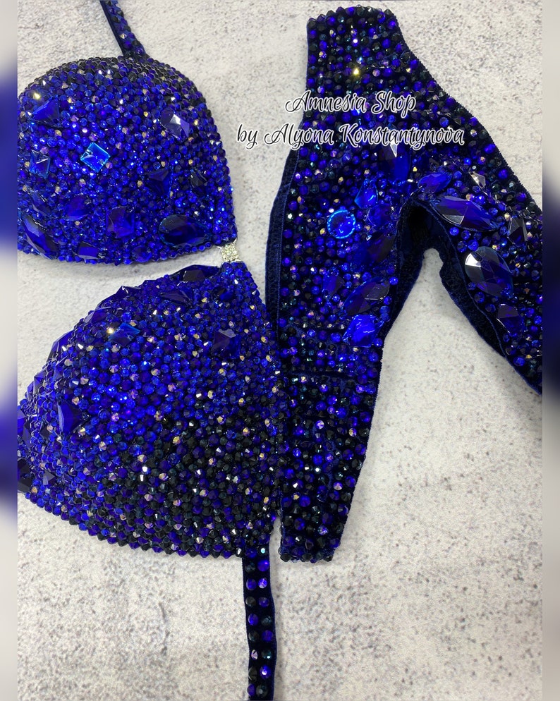 Blue Competition Bikini Set - Rhinestone Fitness - NPC - IFBB - WBFF ...