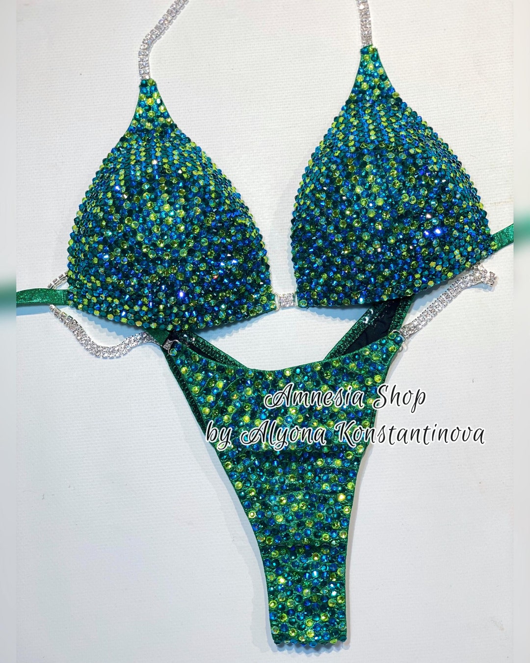 Green Competition Bikini Set - Rhinestone Fitness - NPC - IFBB - WBFF ...