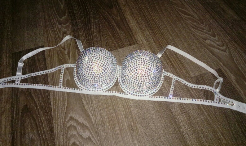 Sexy Bra Bra Rhinestones White Bra Rave Bra Disco Bra - Etsy