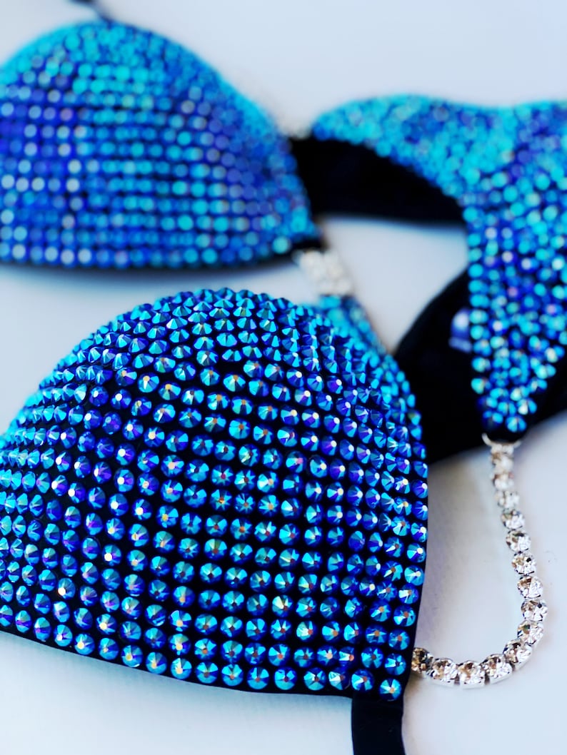 Blue Competition Bikini Set Rhinestone Fitness NPC IFBB - Etsy